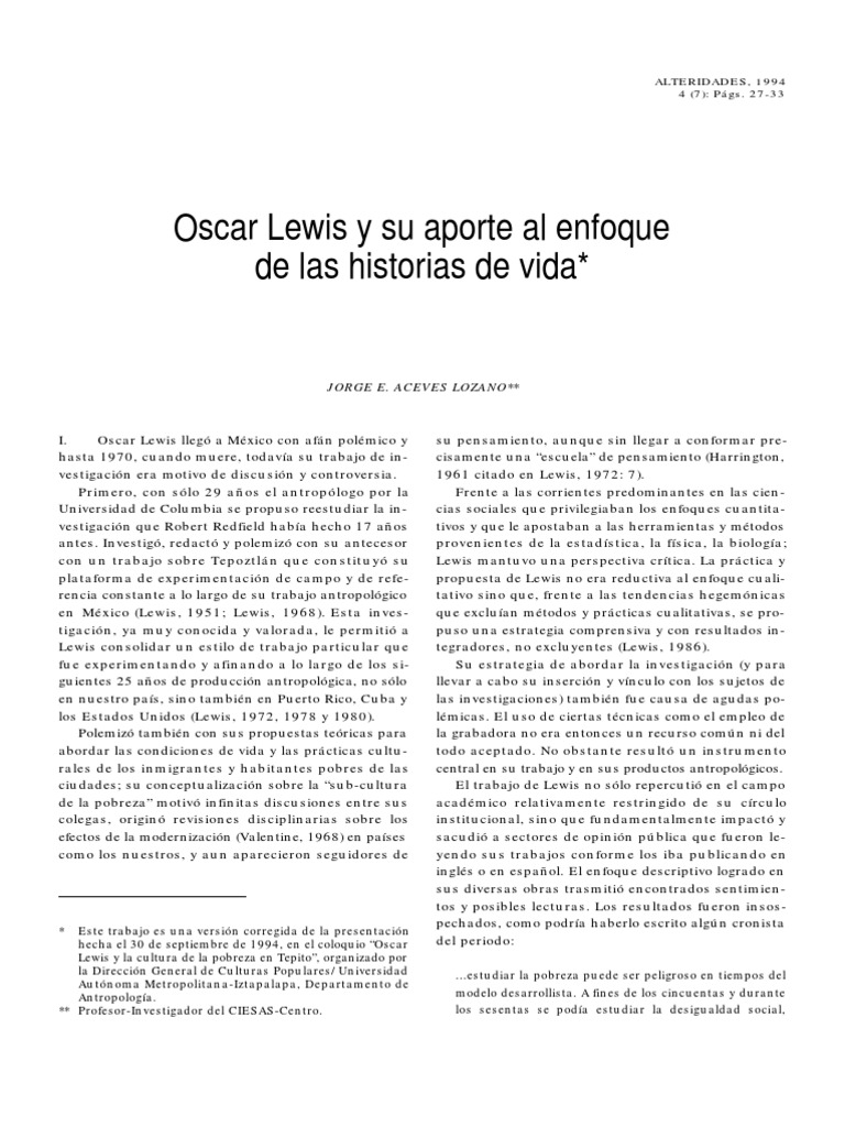 Oscar Lewis | PDF | Testimonio | Antropología