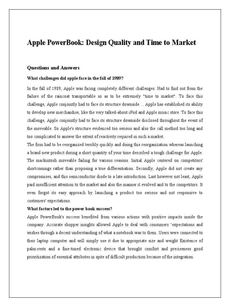 Apple Powerbook: Design Quality and Time To Market | PDF | Business ...