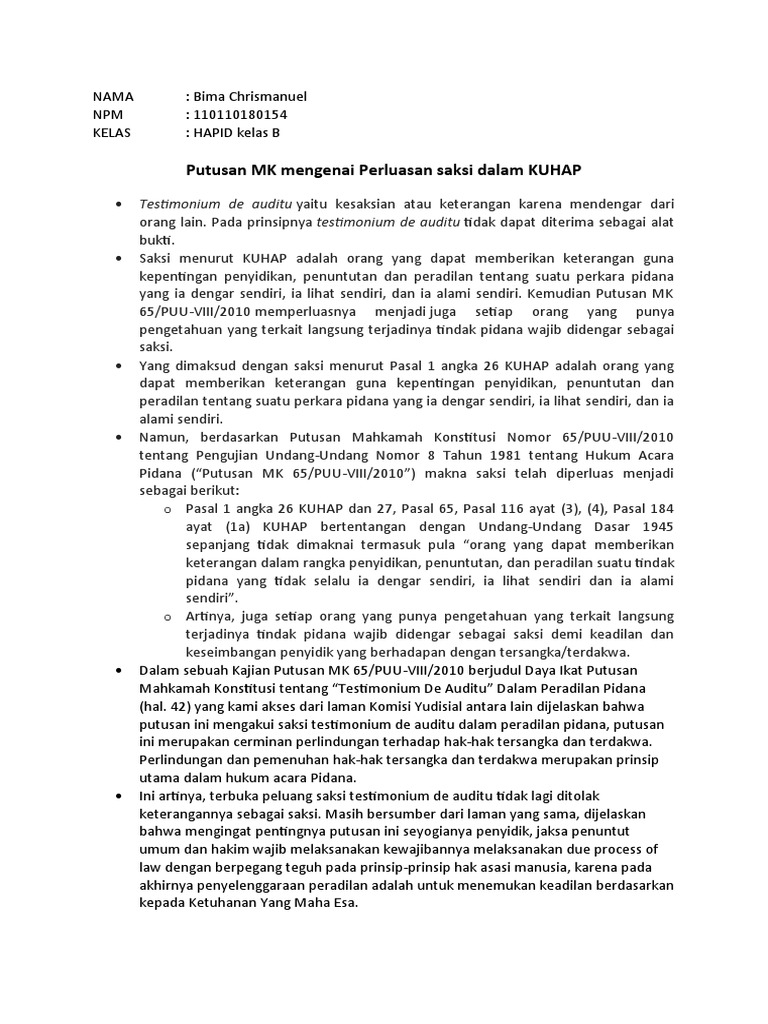 Putusan MK Tentang Perluasan Saksi | PDF
