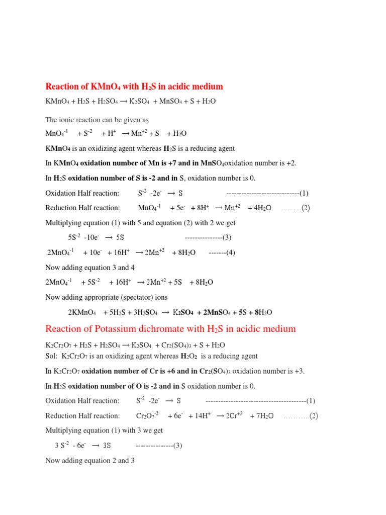 Balancing Redox Reactions of H2S | PDF | Science & Mathematics