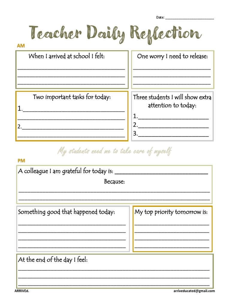 Teacher Daily Reflection Template | PDF | Psychological Concepts ...