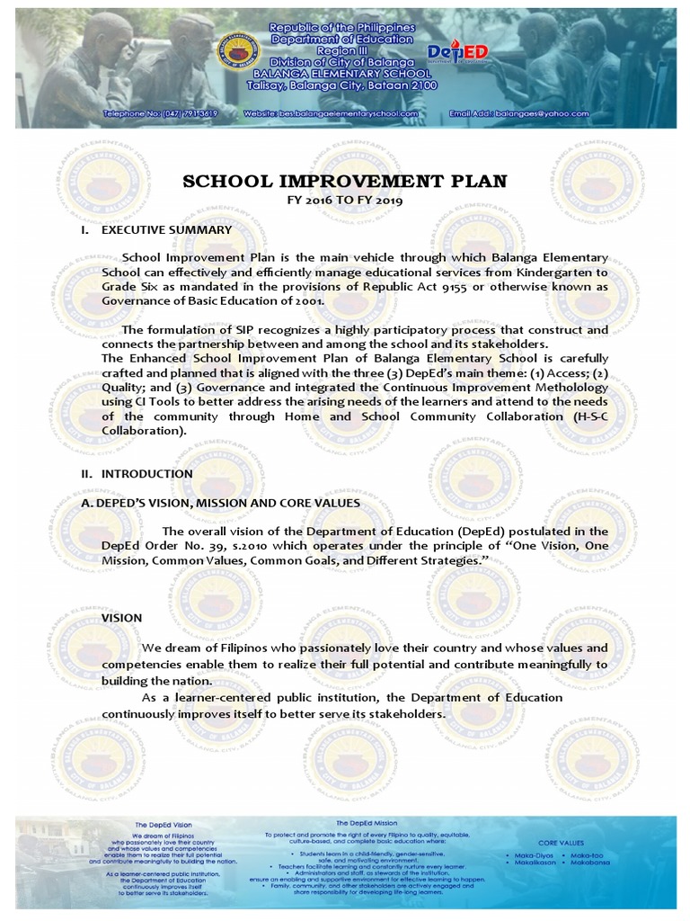 School Improvement Plan: I. Executive Summary | PDF | Literacy | Governance