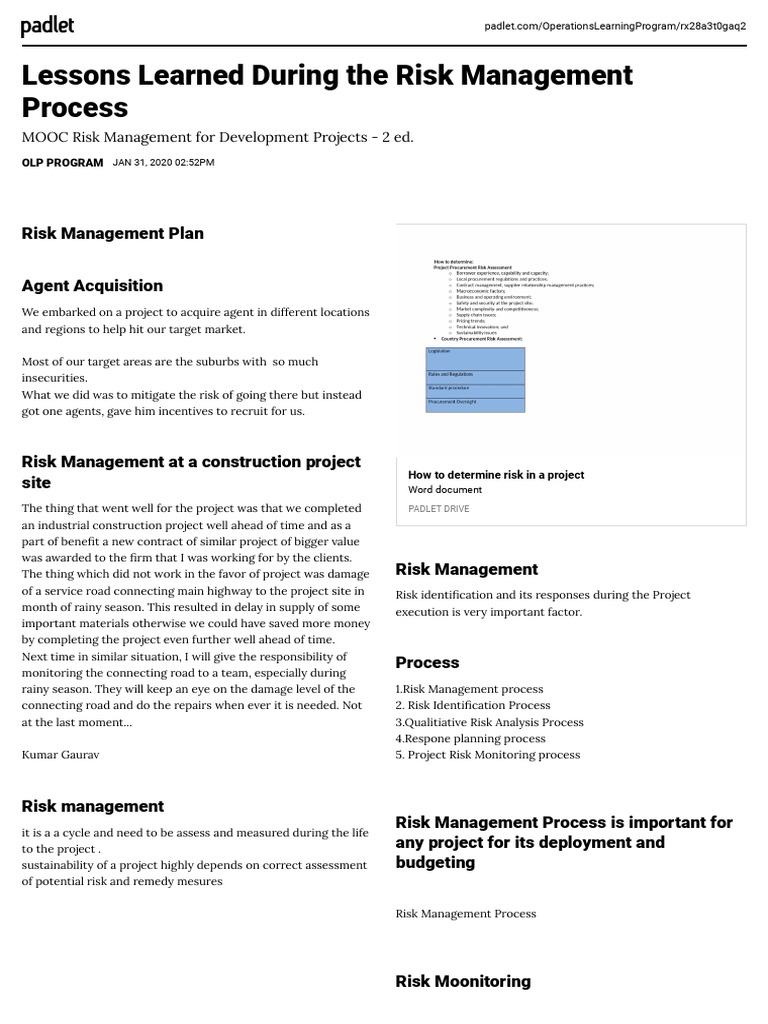 Risk Lesson Learned | PDF | Risk Management | Risk