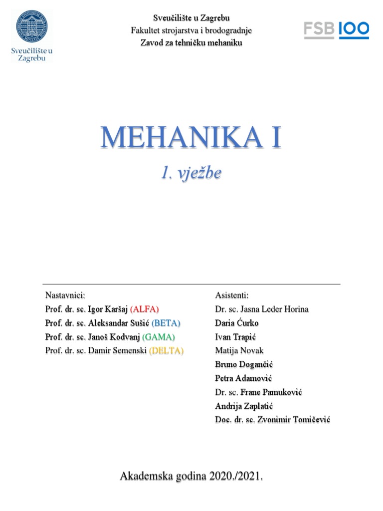 Mehanika I Vjezbe 1 | PDF