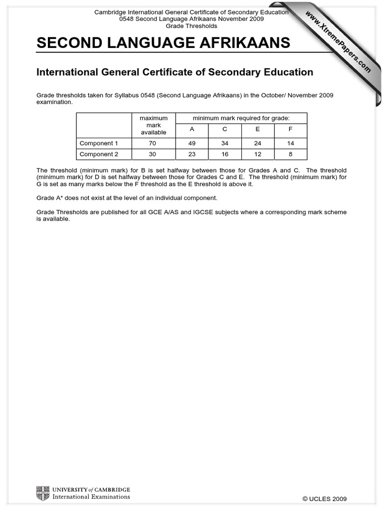 Second Language Afrikaans: International General Certificate of ...