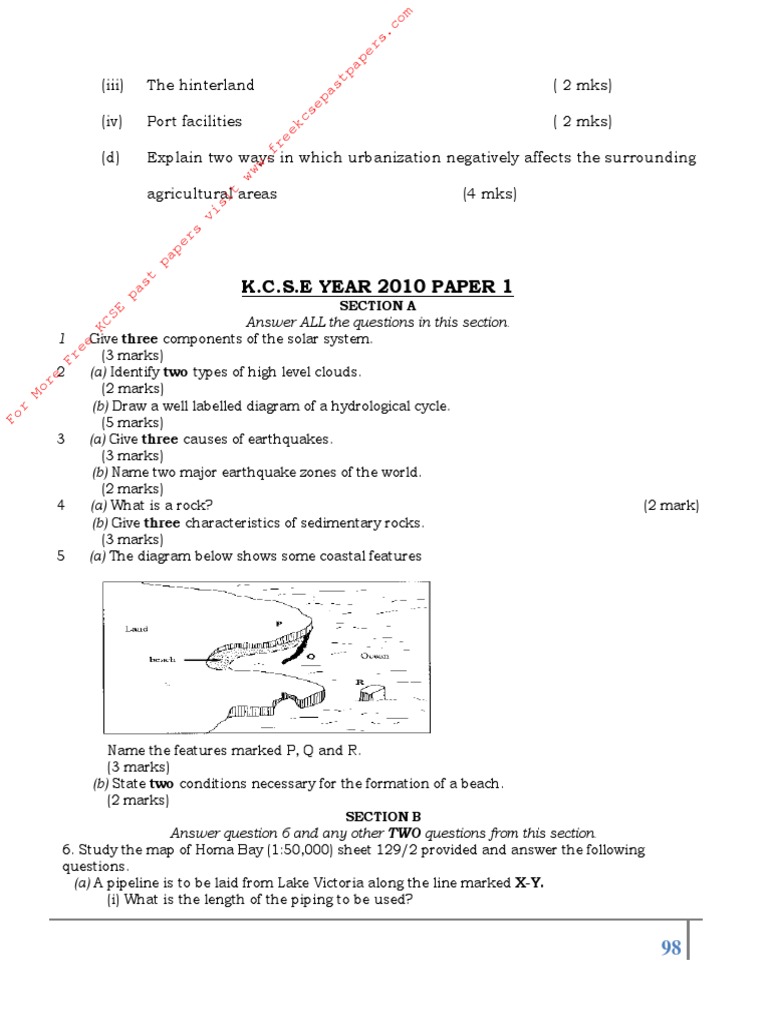 2010 Kcse Geography Paper 1 | PDF | Glacier | Soil