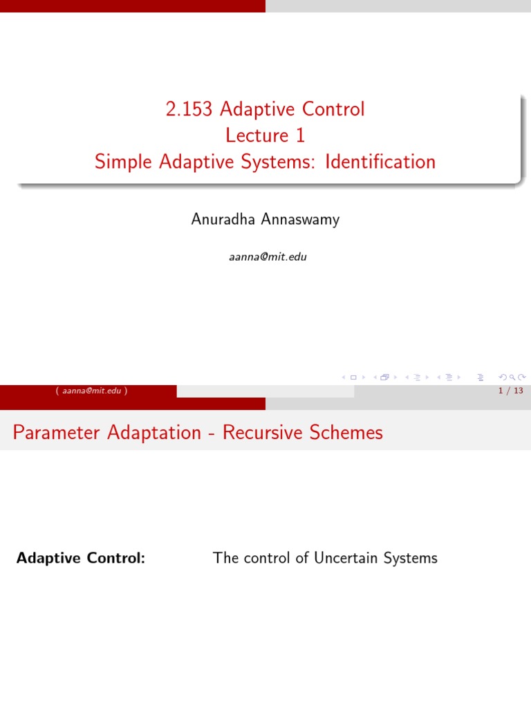 2.153 Adaptive Control Simple Adaptive Systems: Identification | PDF ...