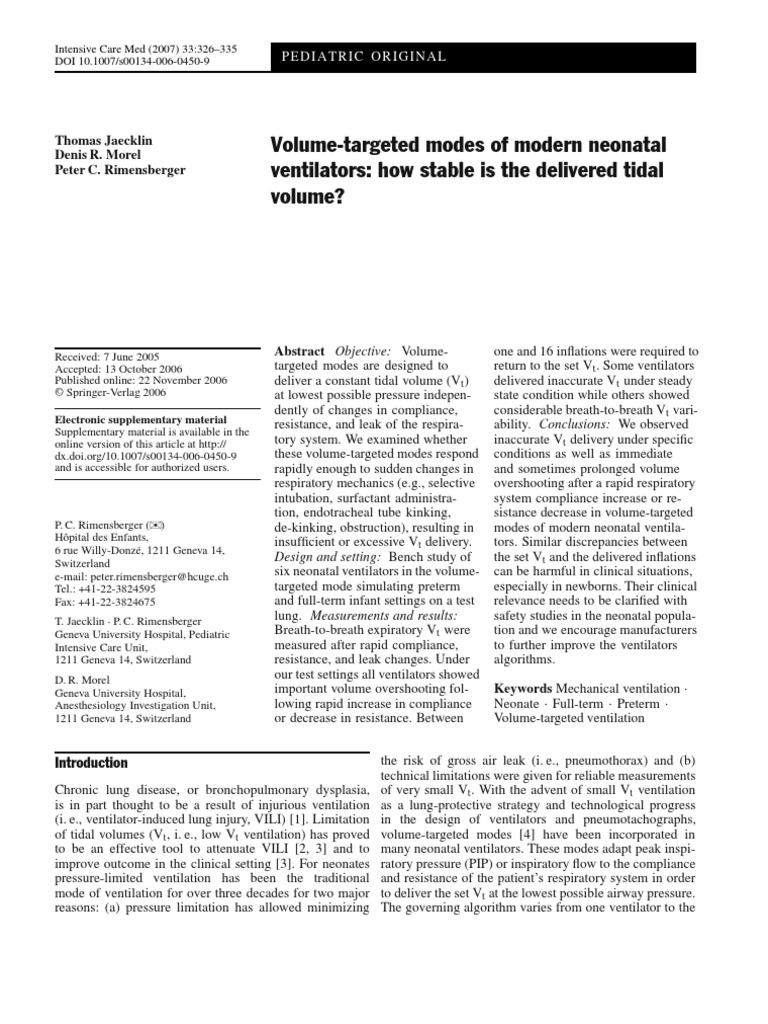 Volume-Targeted Modes of Modern Neonatal Ventilators: How Stable Is The ...