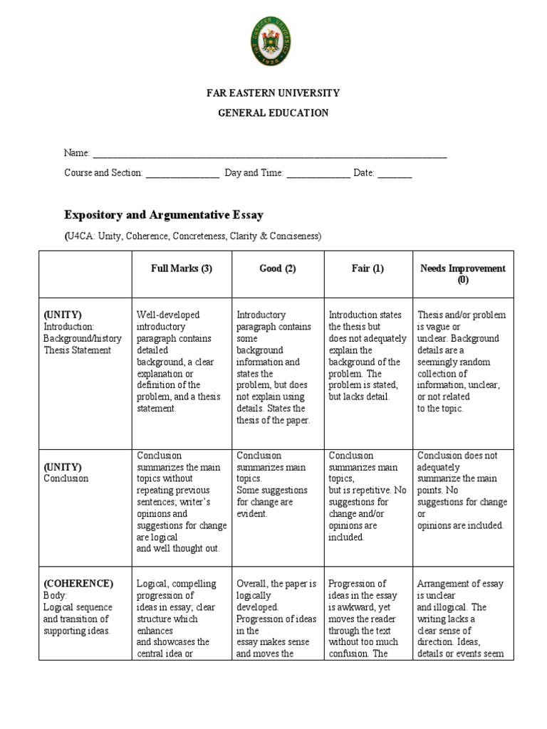 Expository and Argumentative Essay Rubric | PDF | Essays | Cognitive ...