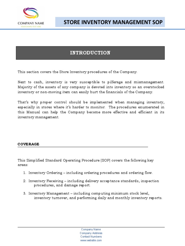 Store Inventory Management Sop: Coverage | PDF | Inventory | Turnover ...