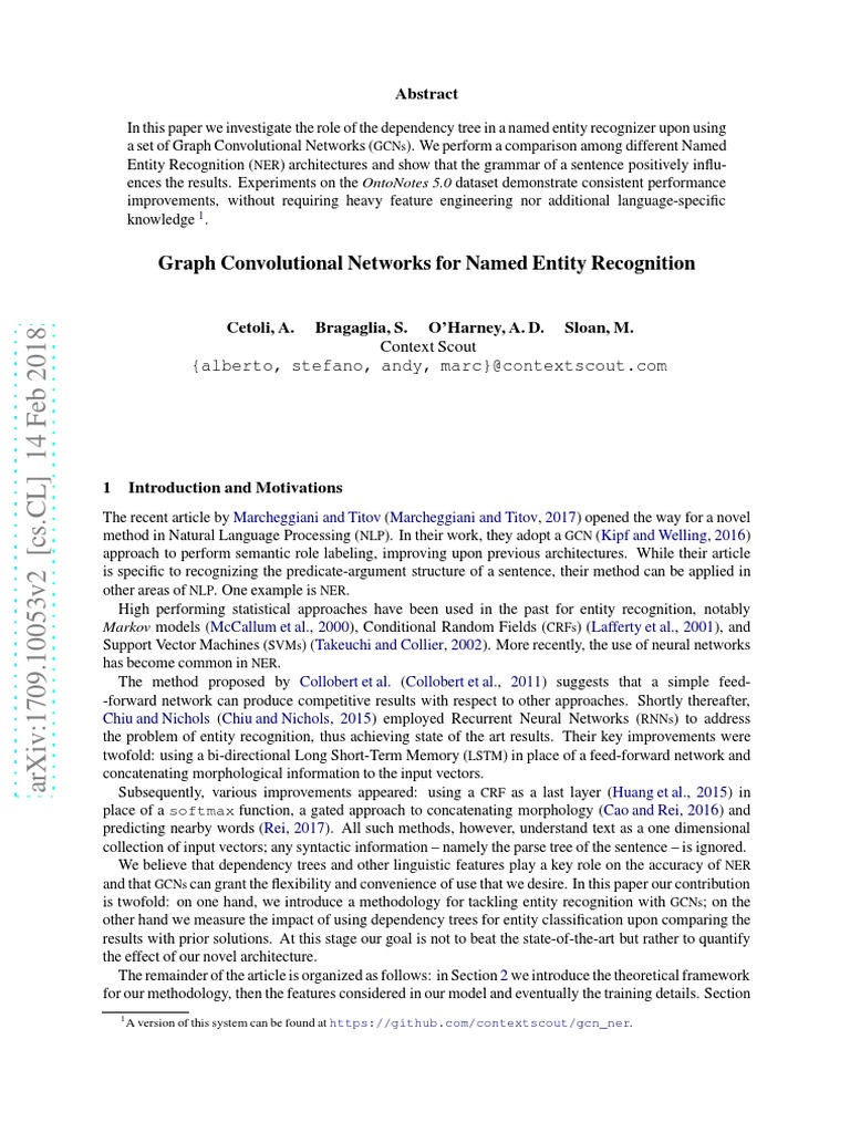 Graph Convolutional Networks For Named Entity Recognition: Gcns NER | PDF | Vertex (Graph Theory ...