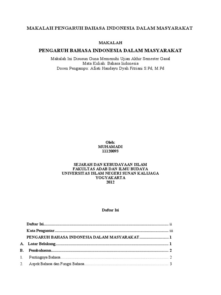 Pengaruh Bahasa Indonesia di Masyarakat | PDF