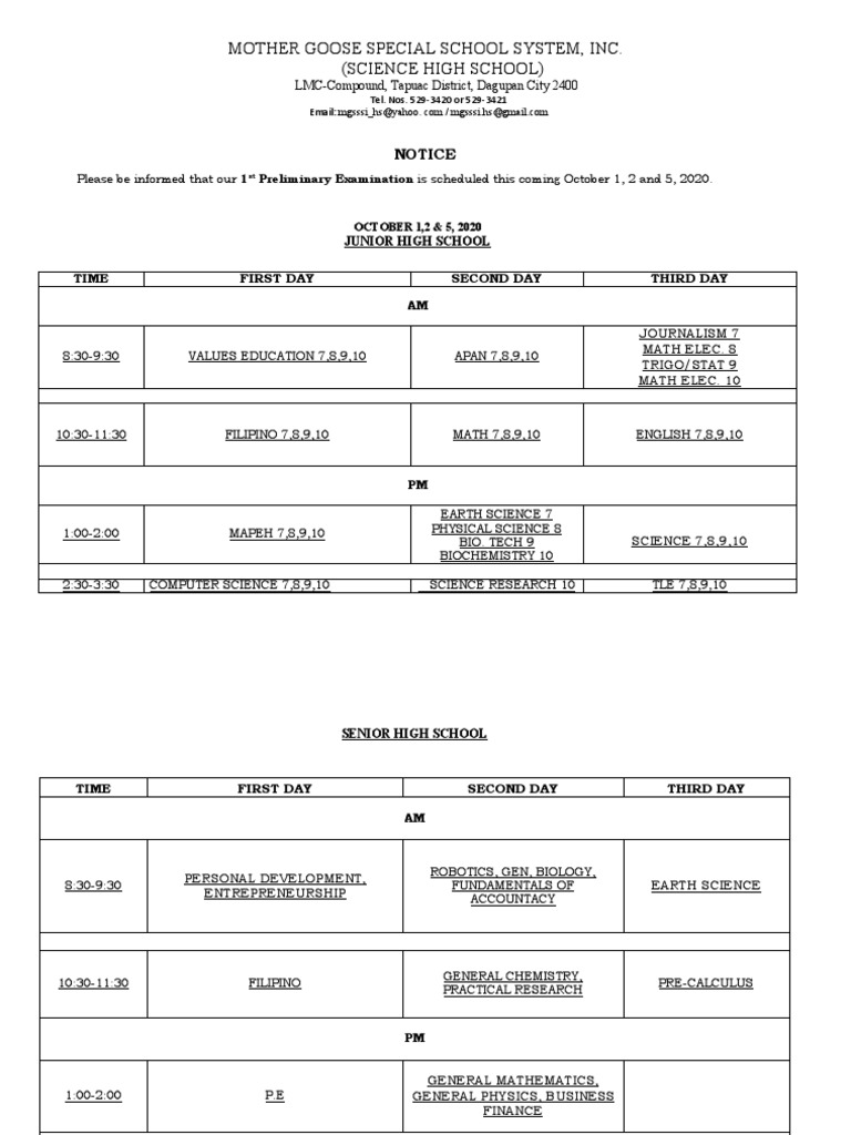 Notice of Mother Goose Special School System, Inc.'s 1st Preliminary ...