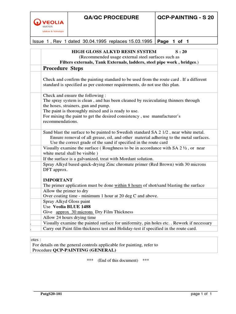 Qa/Qc Procedure Qcp-Painting - S 20 | PDF