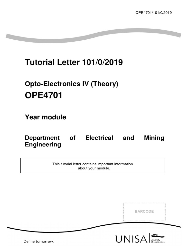 Tutorial Letter 101/0/2019: Opto-Electronics IV (Theory) | PDF ...