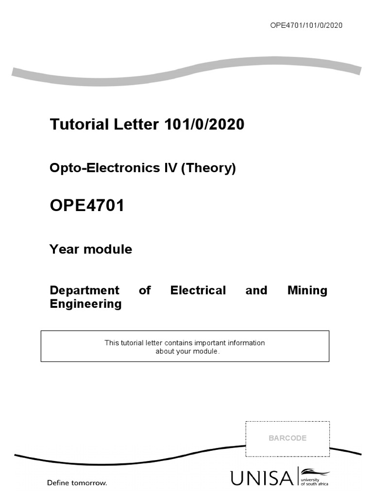 Tutorial Letter 101/0/2020: Opto-Electronics IV (Theory) | PDF ...