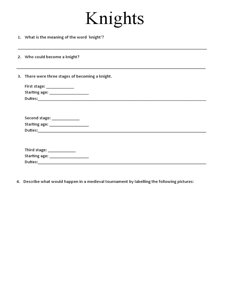 Knights Worksheet | PDF