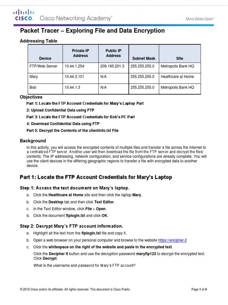 2.5.2.6 Packet Tracer - Exploring File and Data Encryption | PDF | File Transfer Protocol ...