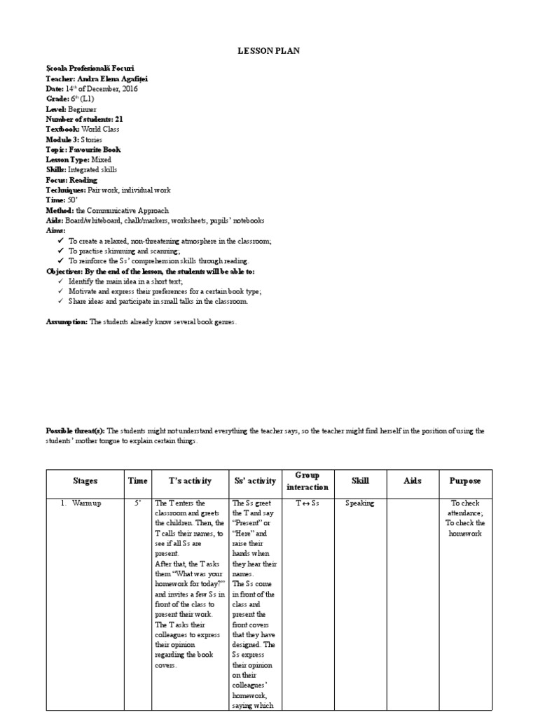 Lesson Plan - 6th Grade | PDF | Lesson Plan | Reading Comprehension