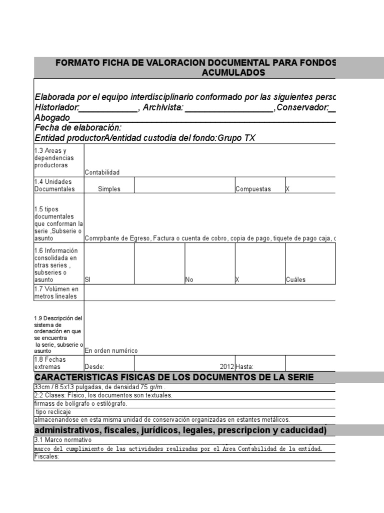 Ficha de Valoracion Documental Formato | PDF | Contabilidad | Business