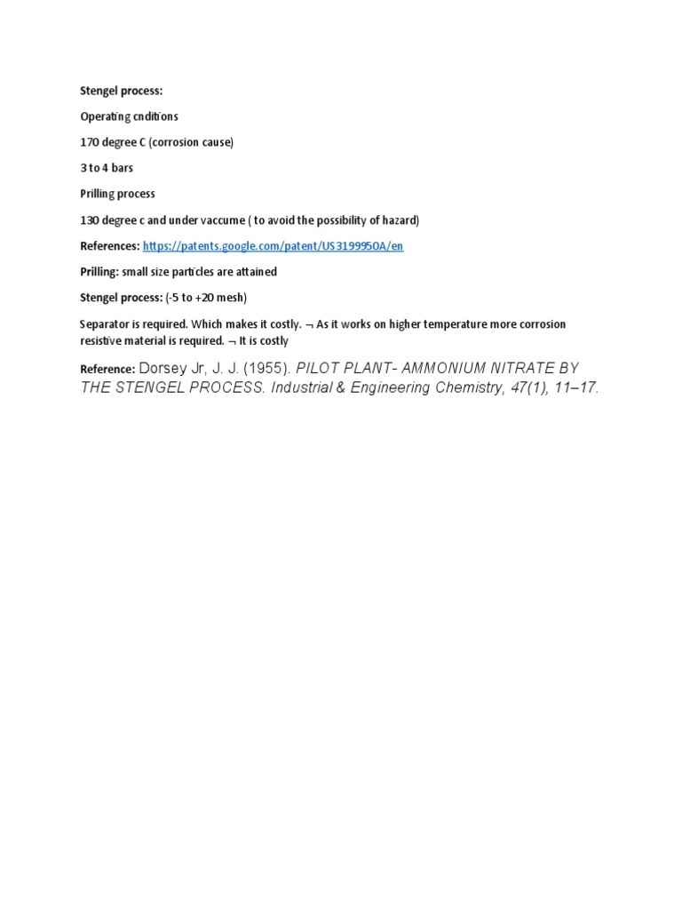 Stengel Process Operating Conditions and Prilling for Ammonium Nitrate ...