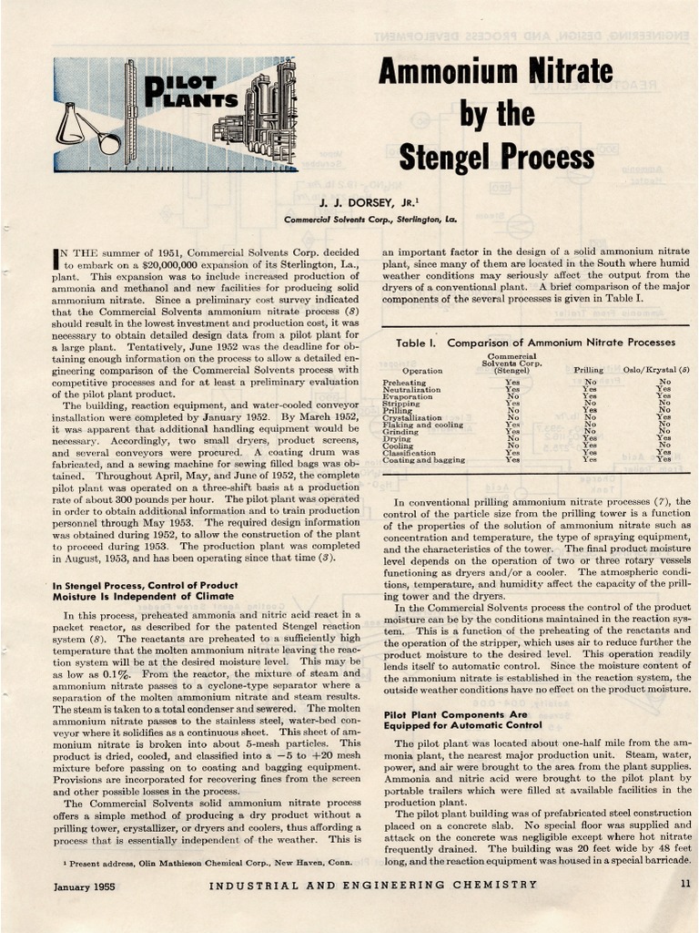 Ammonium Nitrate The Stengel Process: J. Dorsey | PDF | Enthalpy | Solution