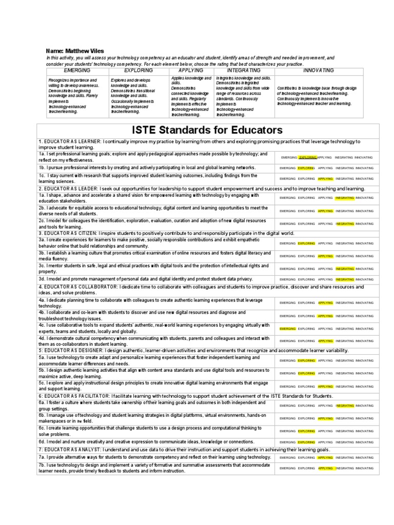 Matthew Viles Iste Standards Self Reflection | PDF | Learning ...