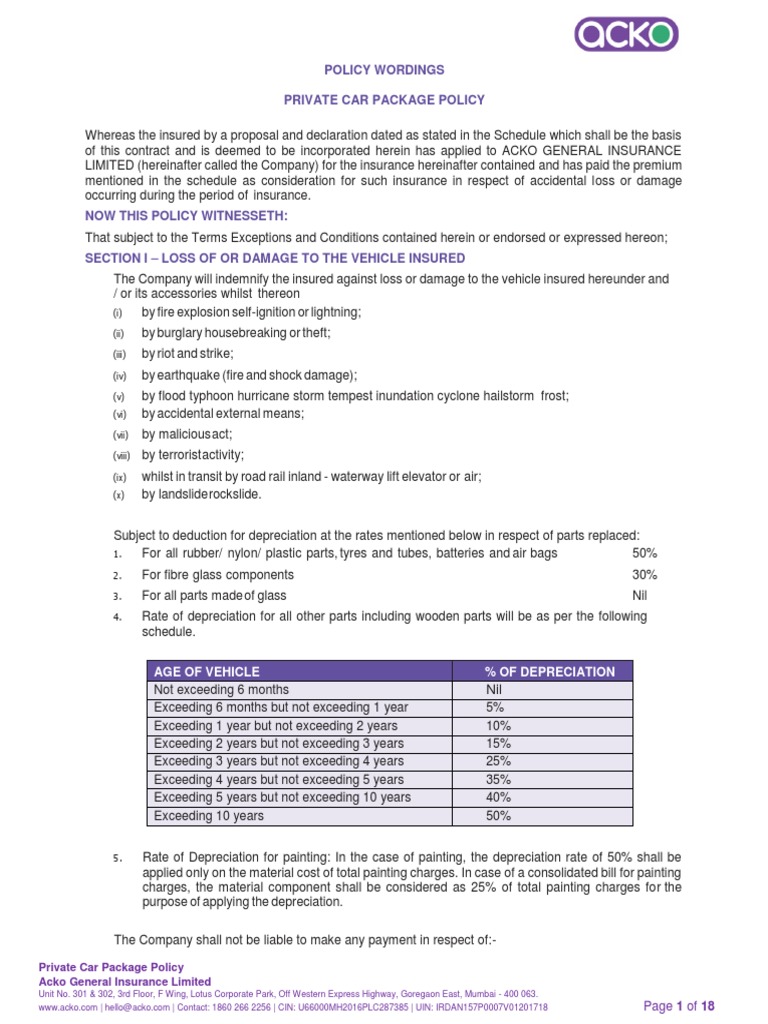 7 Private Car Package Policy Wordings | PDF | Indemnity | Liability ...