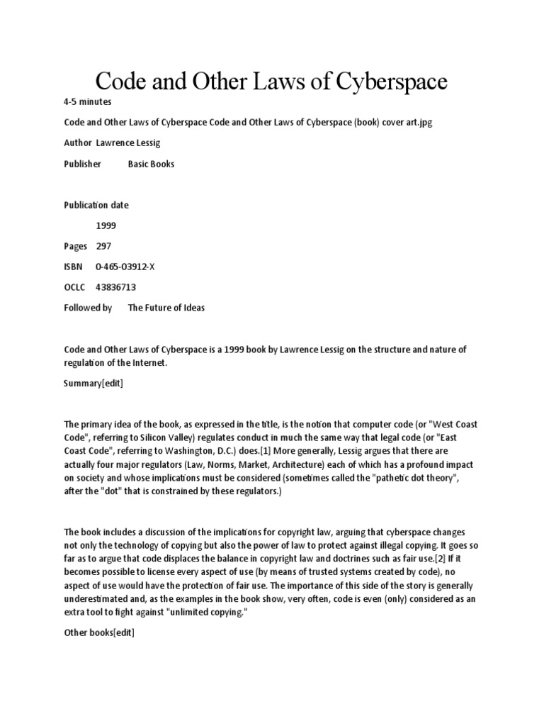 Code and Other Laws of Cyberspace | PDF | Freedom Of Expression Law ...