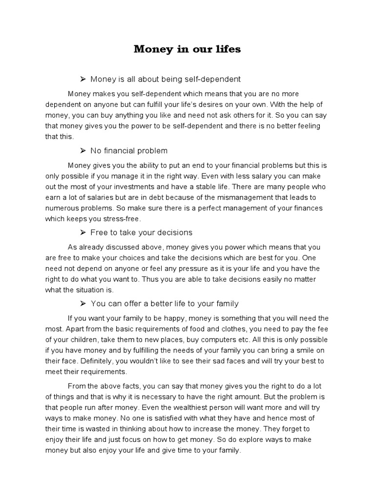 The Essential Role of Money in Life | PDF