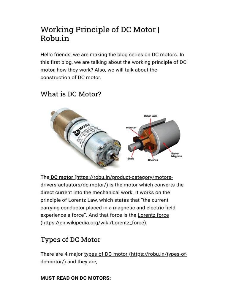 Working Principle of DC Motor | PDF | Electric Motor | Electromagnetic ...