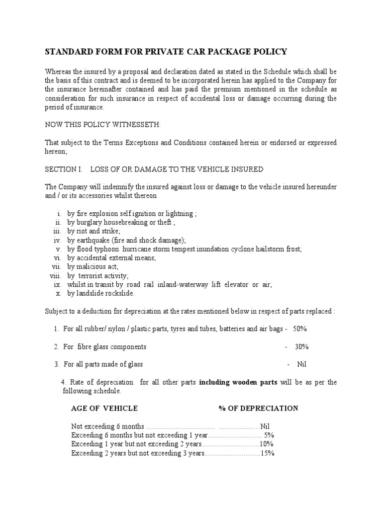 36-43 Policy Wording Product - Private Car Package Policy | PDF ...