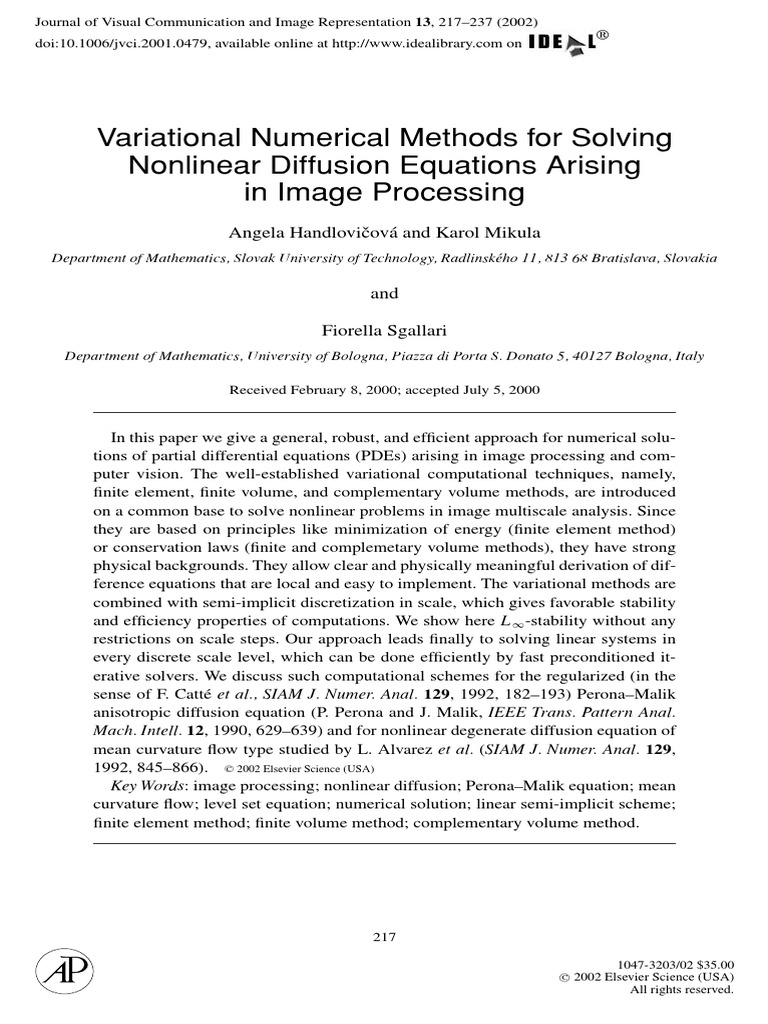 Variational Numerical Methods For Solving Nonlinear Diffusion Equations Arising in Image ...