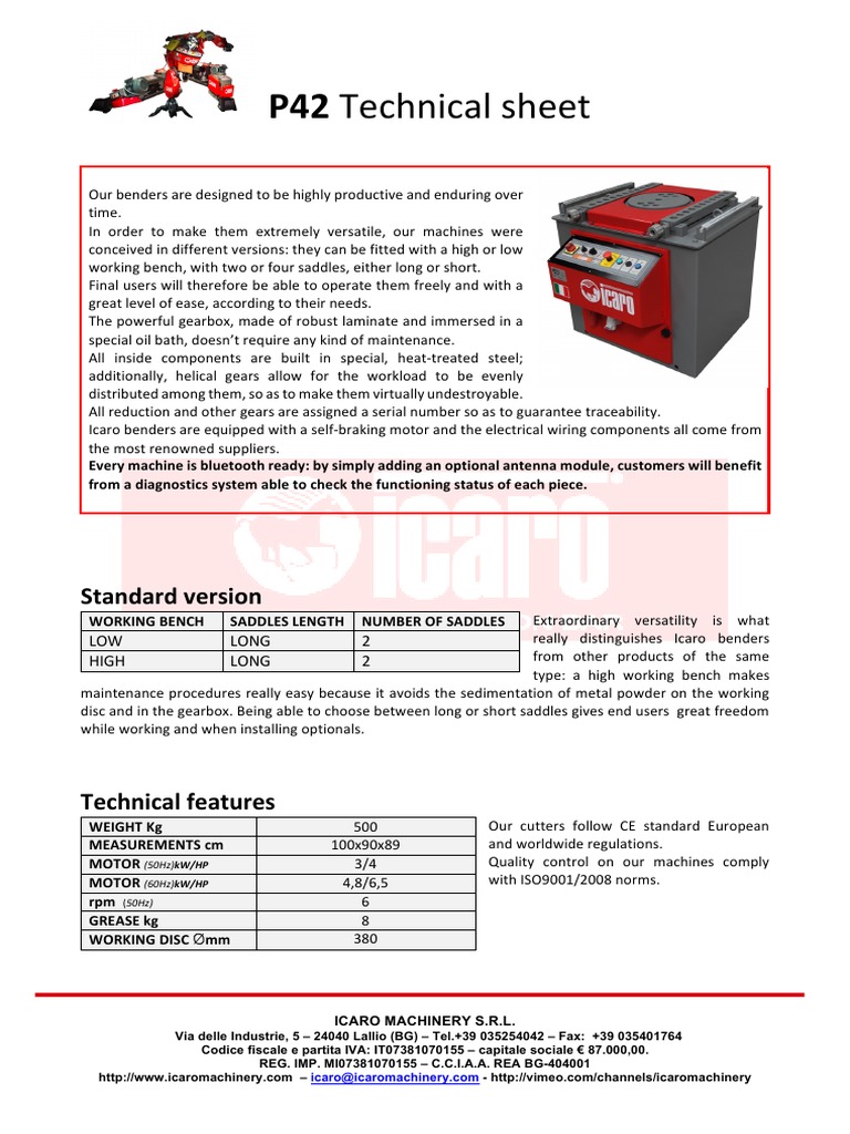 P42 Technical Sheet: Standard Version | PDF | Transmission (Mechanics ...