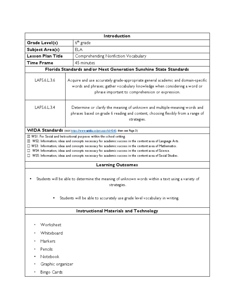 Lesson Plan 2 | PDF | Reading Comprehension | Vocabulary
