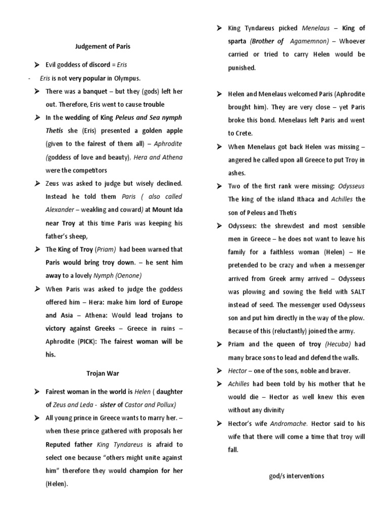 Summary of Troy | PDF | Paris (Mythology) | Hector