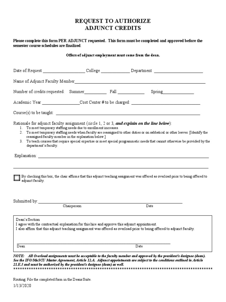 Adjunct Request Form v1 13 20 | PDF | Government | Labour