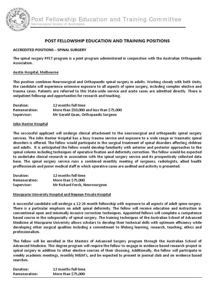 Post Fellowship Education and Training Positions | PDF | Neurosurgery ...