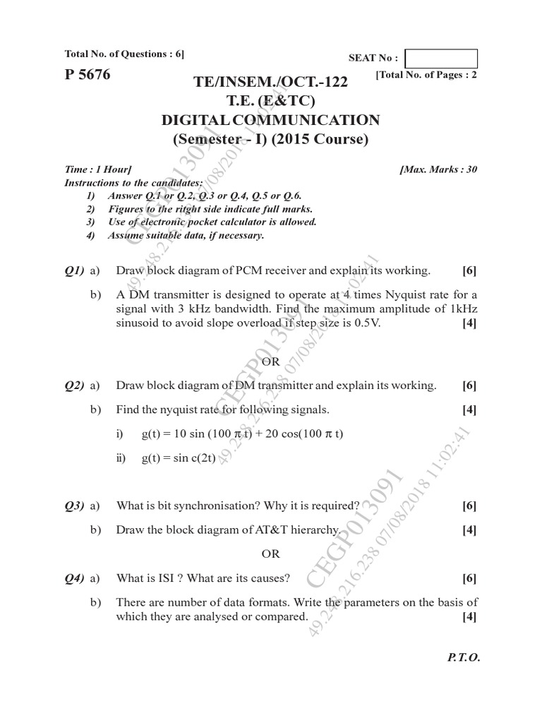 Te Extc Sem5 DC Aug18 PDF | PDF | Telecommunications Engineering ...