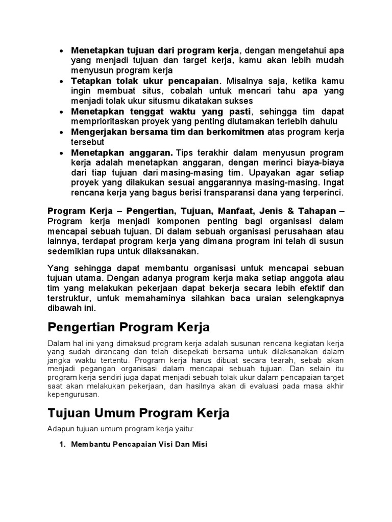 Menetapkan Tujuan Dari Program Kerja | PDF