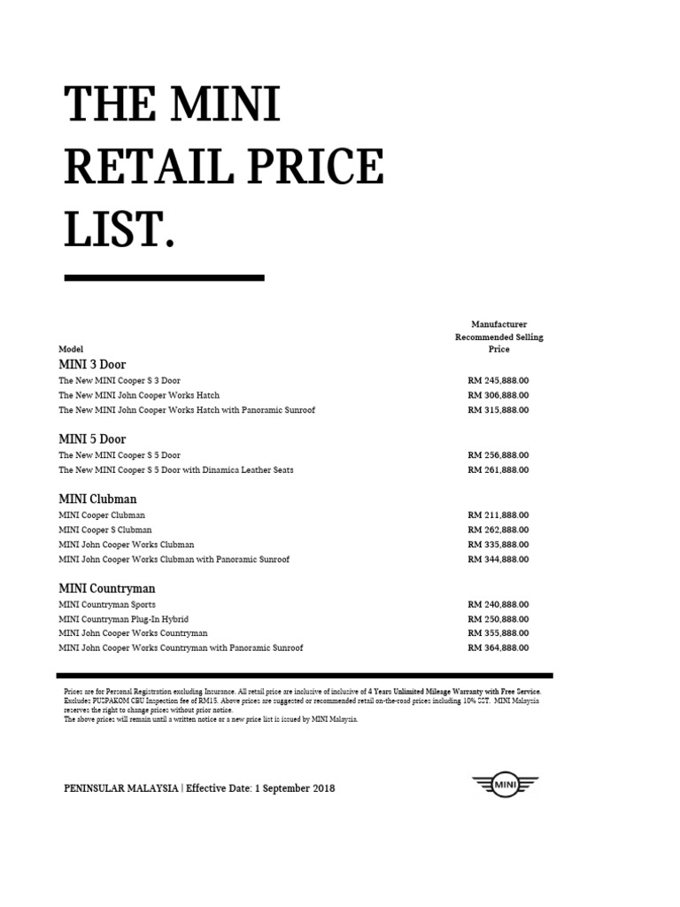 MINI Malaysia Retail Price List 2018d.pdf - Asset.1535776074484 | PDF ...