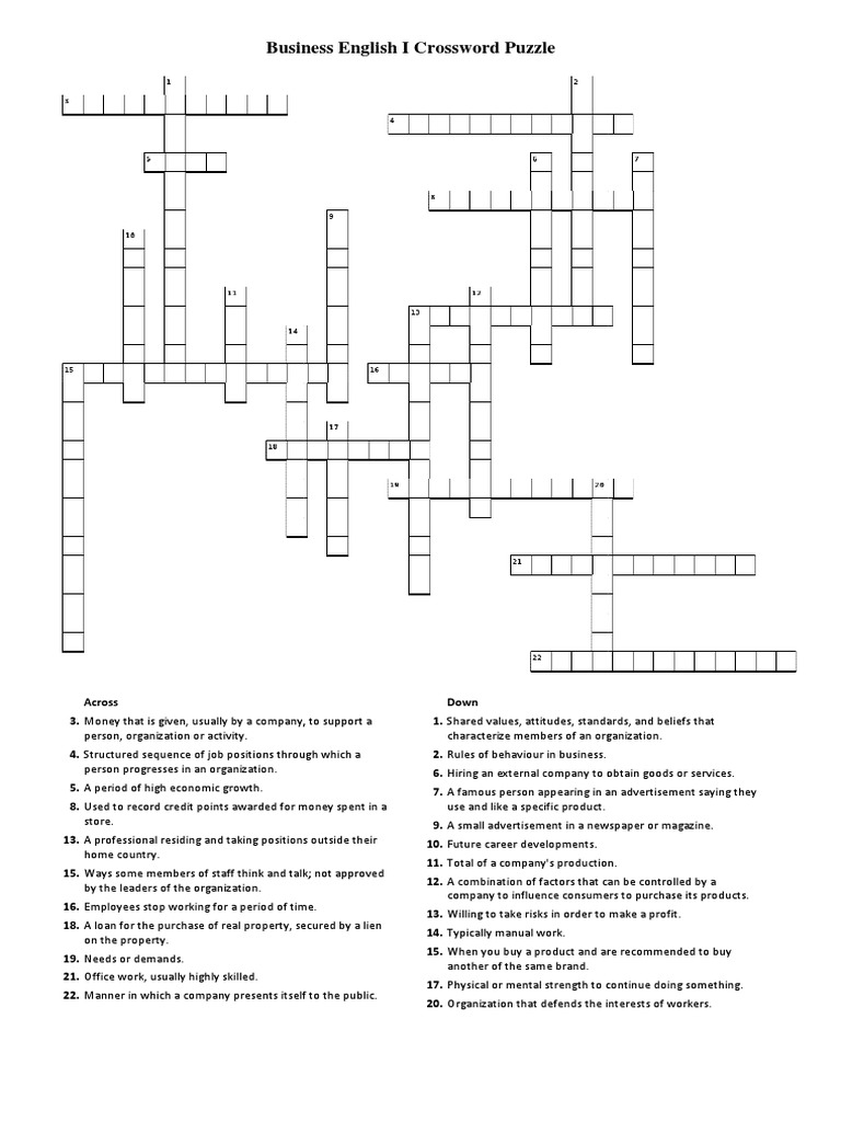 Business English Crossword Puzzle | PDF | Behavior | Economies