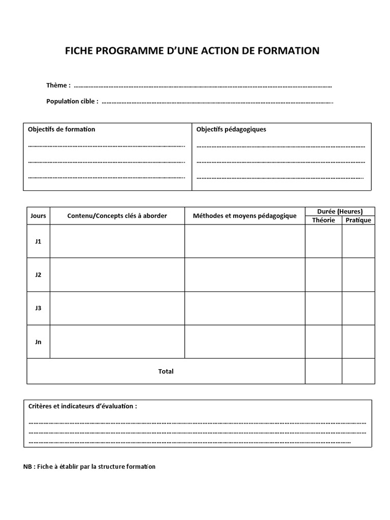 Fiche Programme D'Une Action de Formation | PDF