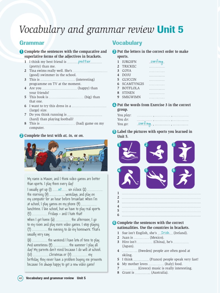 Grammar and Vocabulary Exercises | PDF | Linguistics