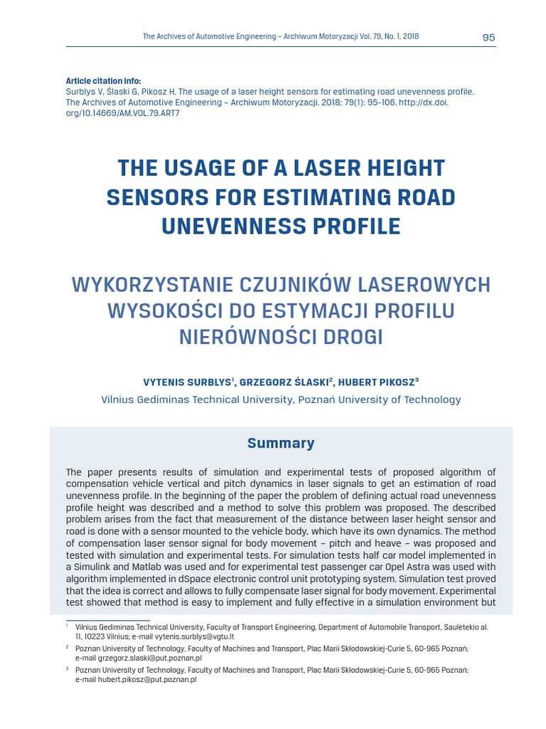 The Usage of A Laser Height Sensors For Estimating Road Unevenness ...