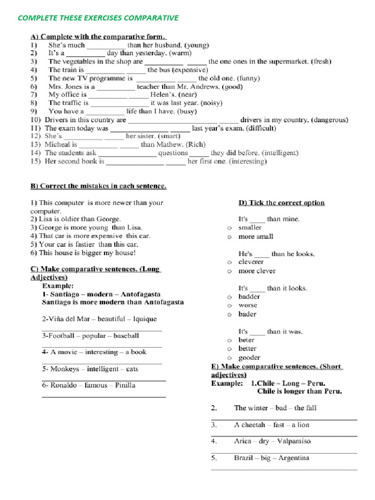 Complete These Exercises Comparative | PDF