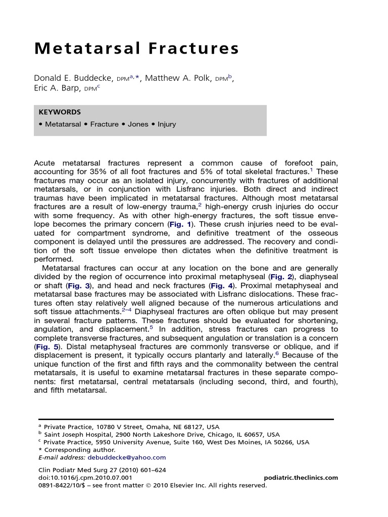 Metatarsalfractures: Donald E. Buddecke,, Matthew A. Polk,, Eric A ...