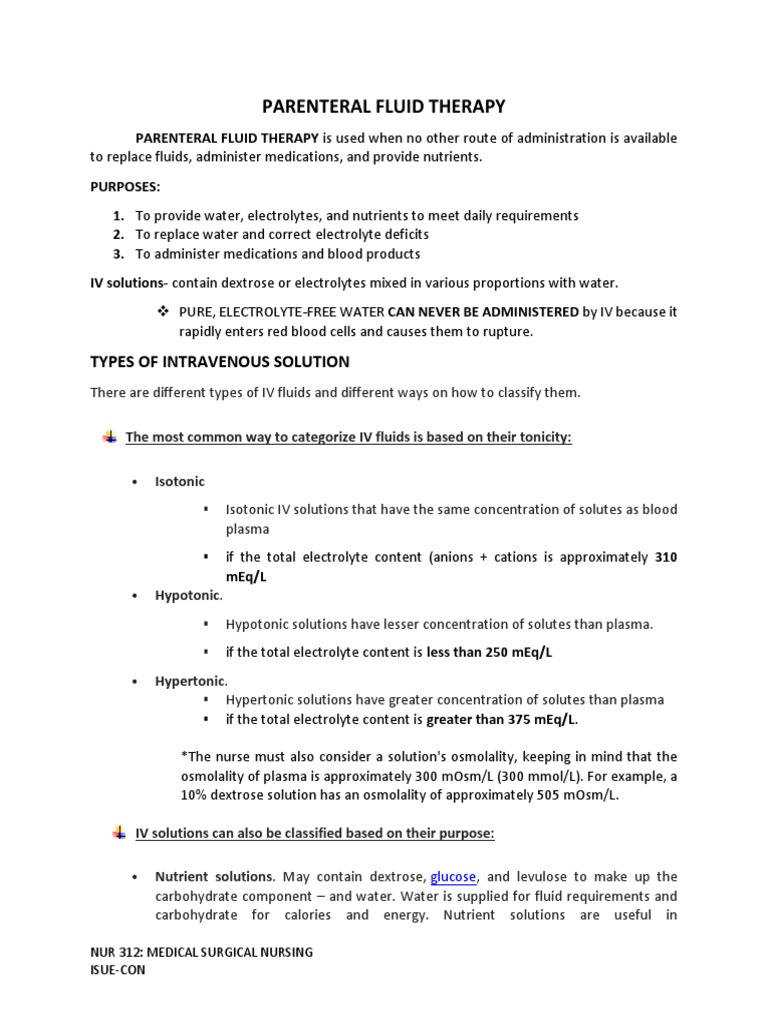 Parenteral Fluid Therapy: Types of Intravenous Solution | PDF ...