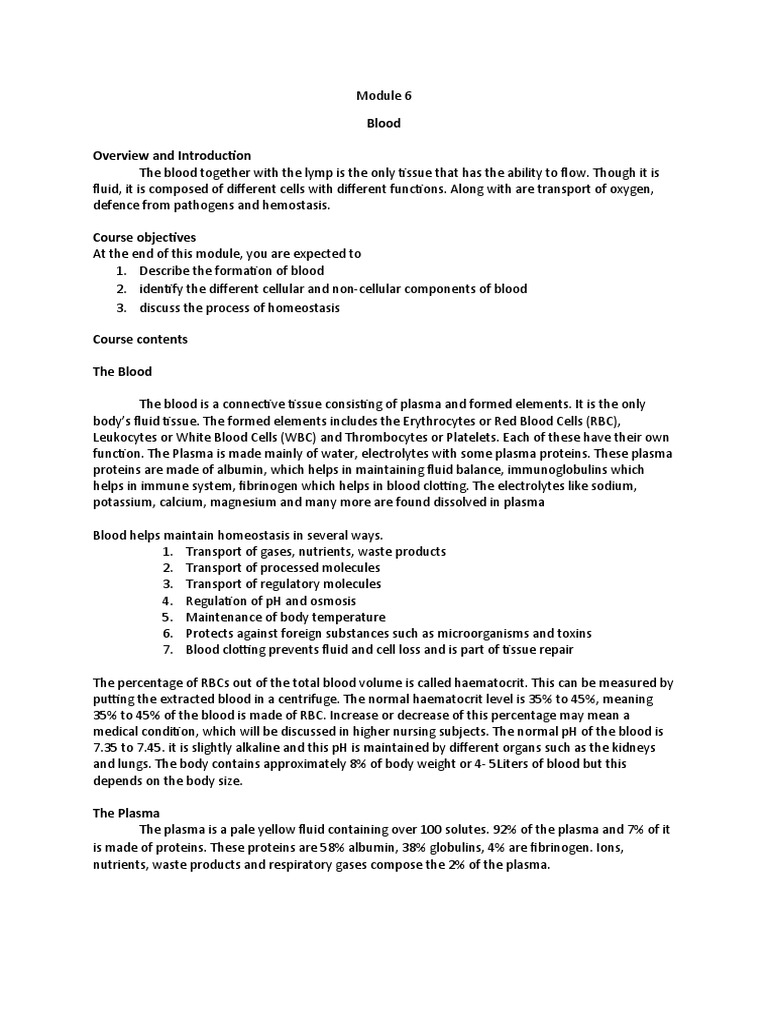 Blood Overview and Introduction | PDF | Coagulation | White Blood Cell