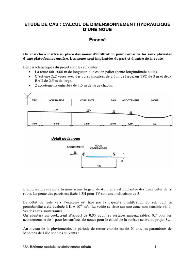 Dimensionnement hydraulique des noues d'infiltration | PDF